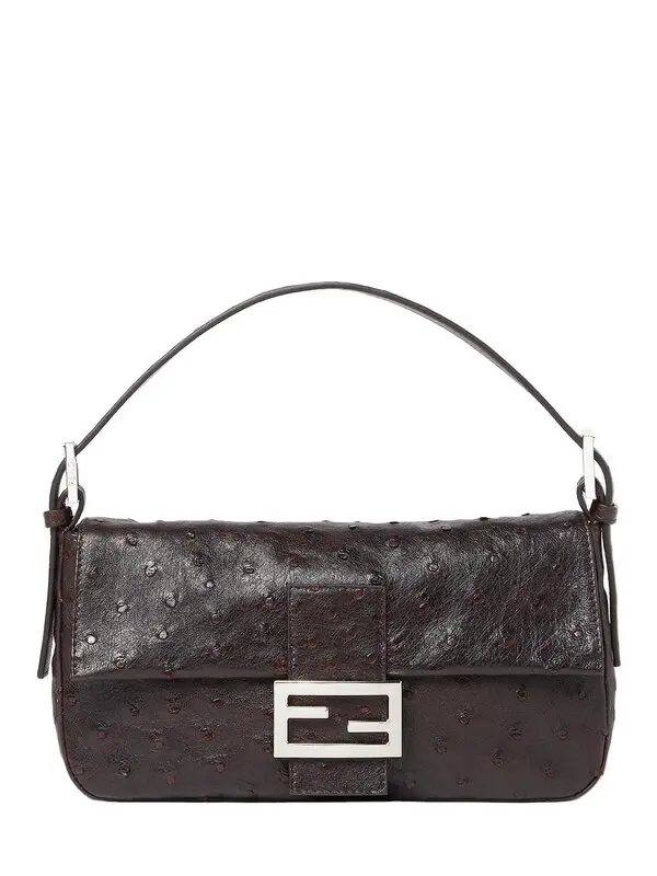 Fendi Baguette® 26424 Dark Brown Ostrich Leather Bag - [brown]